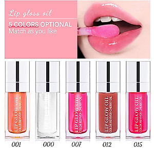 DMXYWO Plumping Lip Oil, Hydrating Lip Glow Oil, Lasting Moisturizing Lip Gloss Tinted Lip Balm, Big Brush Head Non-Sticky Natural Lip Plumper Gloss Lip Care Product 6ML (015# Cherry)