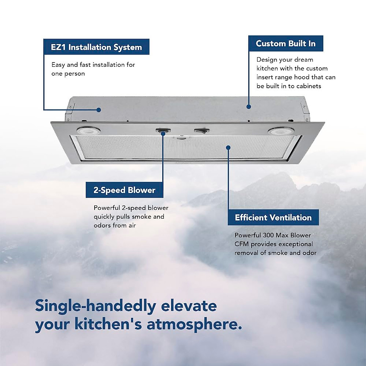 Broan-NuTone PM300SS Custom Power Pack Range Hood Insert with 2-Speed Exhaust Fan and Light, 300 Max Blower CFM, Stainless Steel, 21-Inch Built
