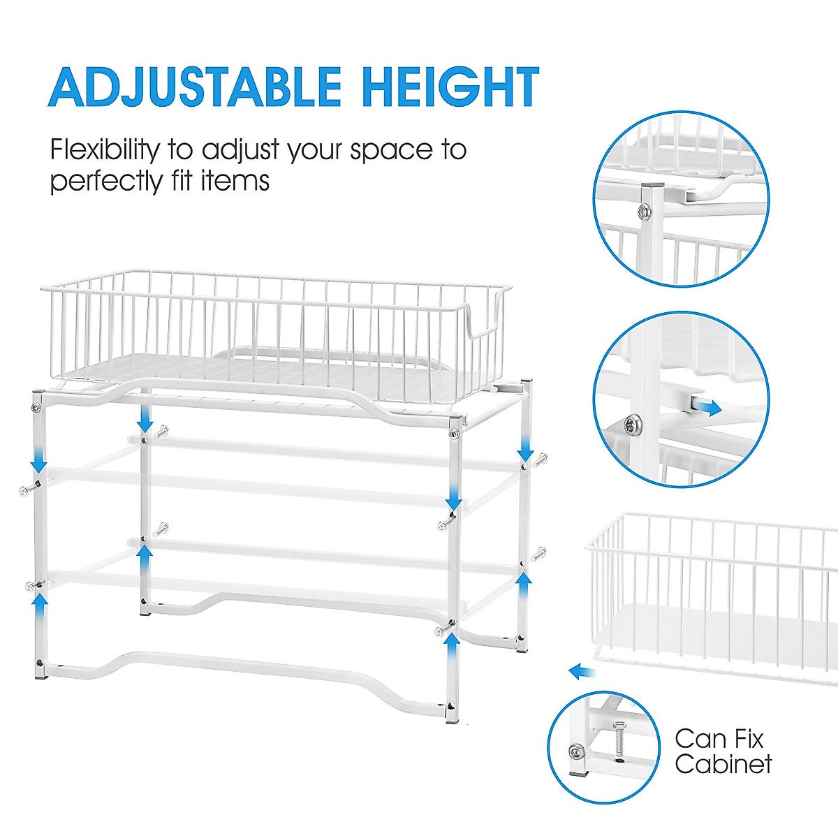Simple Trending 2 Tier Stackable Under Sink Cabinet Organizer with Sliding Storage Drawer, White