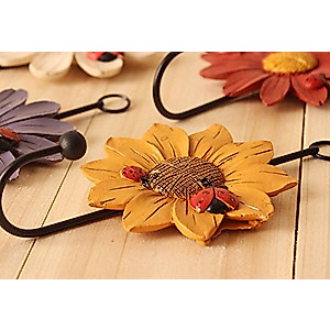 Creative Daisy Resin Wall Hooks Wall Mounted Art Flower Iron Hook Hand-Painted Hanging Coat / Hat /Key/ Towel Hooks Home Decoration(Set of 4)