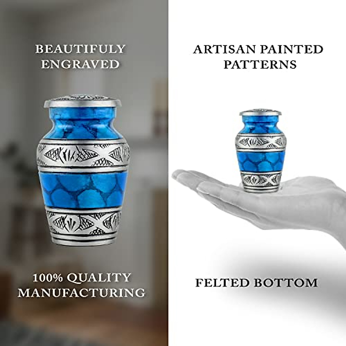 Shared Memories Cremation Urns for Human Ashes - 4 Small Keepsake Mini Urns for Human Ashes | Beautiful Engraved Funeral Urn for Human Ashes in Keepsake Box (Blue, 4)