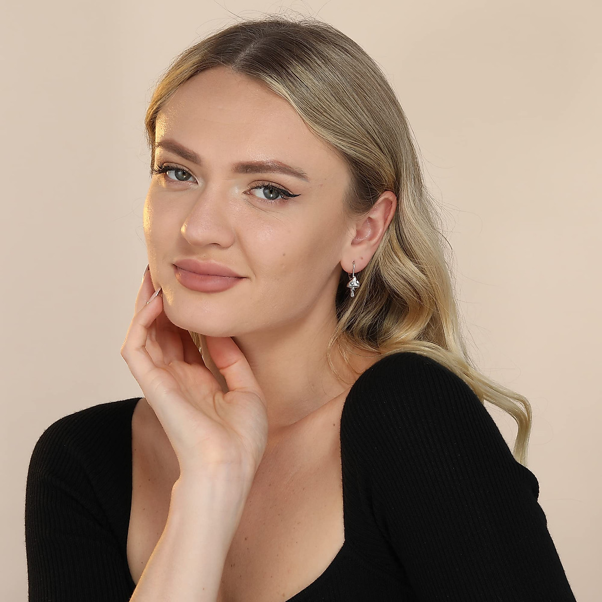 POPLYKE Mushroom Leverback Earrings Sterling Silver Fun Sun and Moon Earrings Jewelry for Women Daughter Gifts