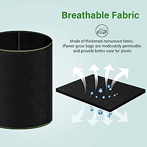 iPower 10 Gallon 10-PCS Thickened Grow Bag Nonwoven Fabric Pots with Handles Heavy Duty Aeration Container for Garden and Planting Vegetable Flowers, Black with Green Stitch Sewing
