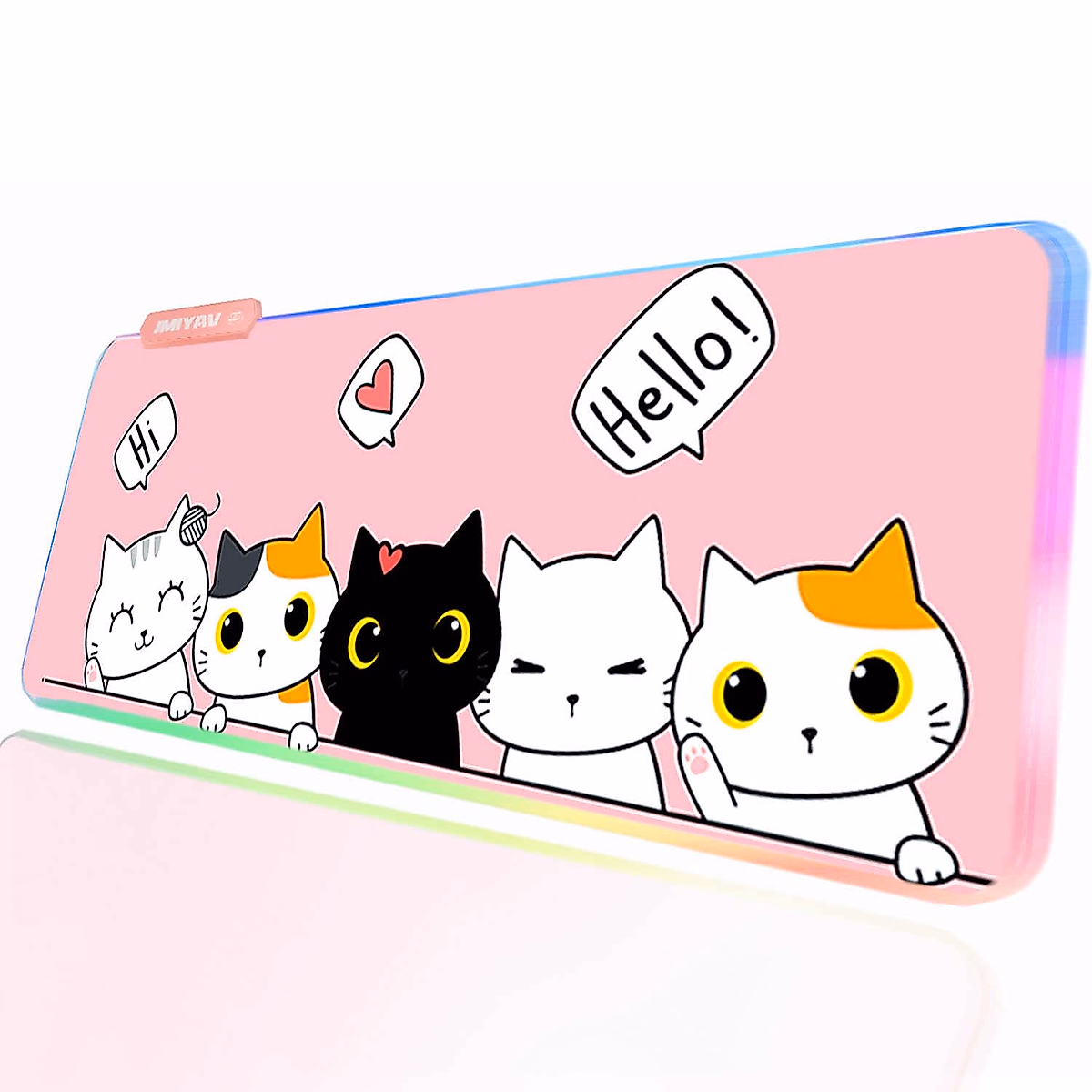 Pink Kawaii Cat RGB Gaming Mouse Pad 31.5x12 Inch PC XL Large Extended Glowing Led Light Up Cool Mouse pad Desk Pad Non-Slip Rubber Jmiyav Computer Mouse Pad Cute Mousepad Mat 31.5x12 Inch
