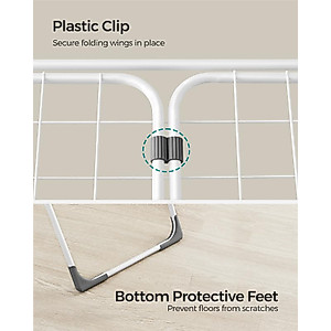 SONGMICS Clothes Drying Rack, Metal Laundry Drying Rack, Foldable, Space-Saving, Free-Standing Airer, with Gullwings, Indoor Outdoor Use, Bed Linen Clothing, White ULLR540W01