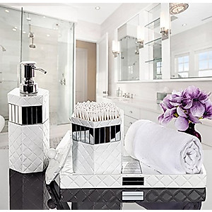 Creative Scents Quilted Mirror Q-Tip Holder, Decorative Bathroom Vanity Canister Jars with Lids for Cotton Balls, Durable Resin Cosmetic Pads & Swabs Container, Best Toothpicks Dispenser