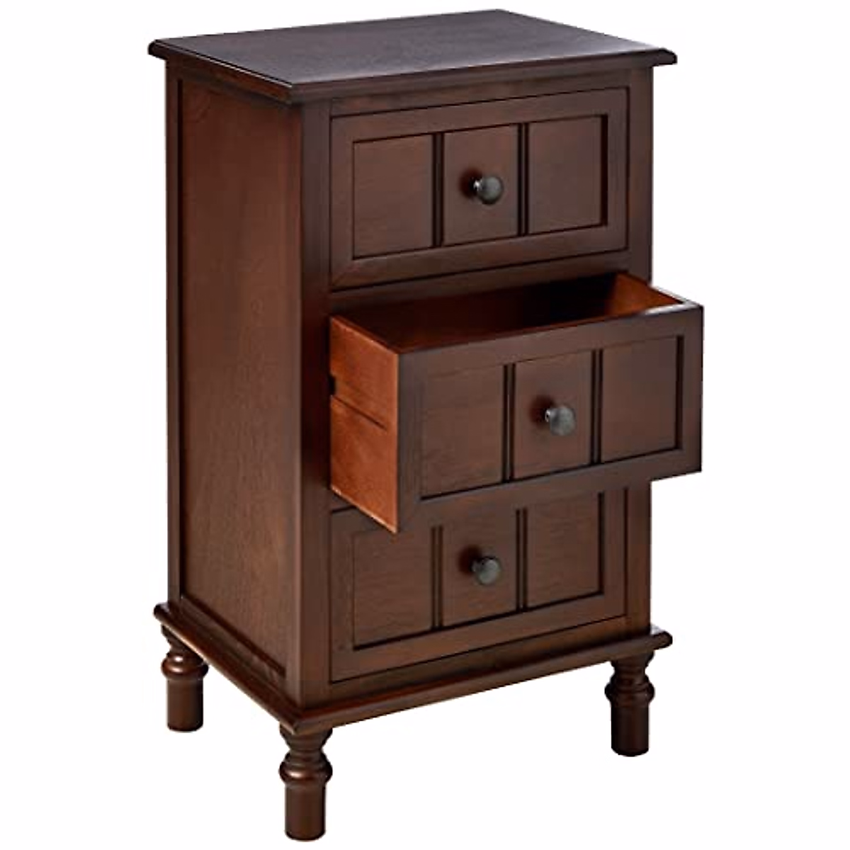 Decor Therapy Simplify Three Drawer Wood Accent Cabinet Side Table, 11.8 in x 15.75 in x 26 in, Walnut
