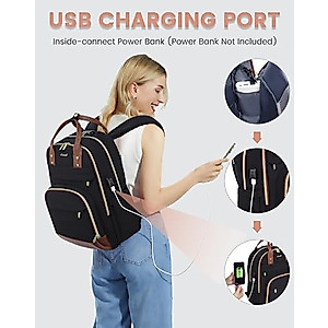 LOVEVOOK Laptop Backpack for Women, Large Capacity Travel Work Bags, Anti-theft Business Computer Backpacks Purse with 15.6 Inch Laptop Compartment, Casual Hiking Daypack, Black-Brown