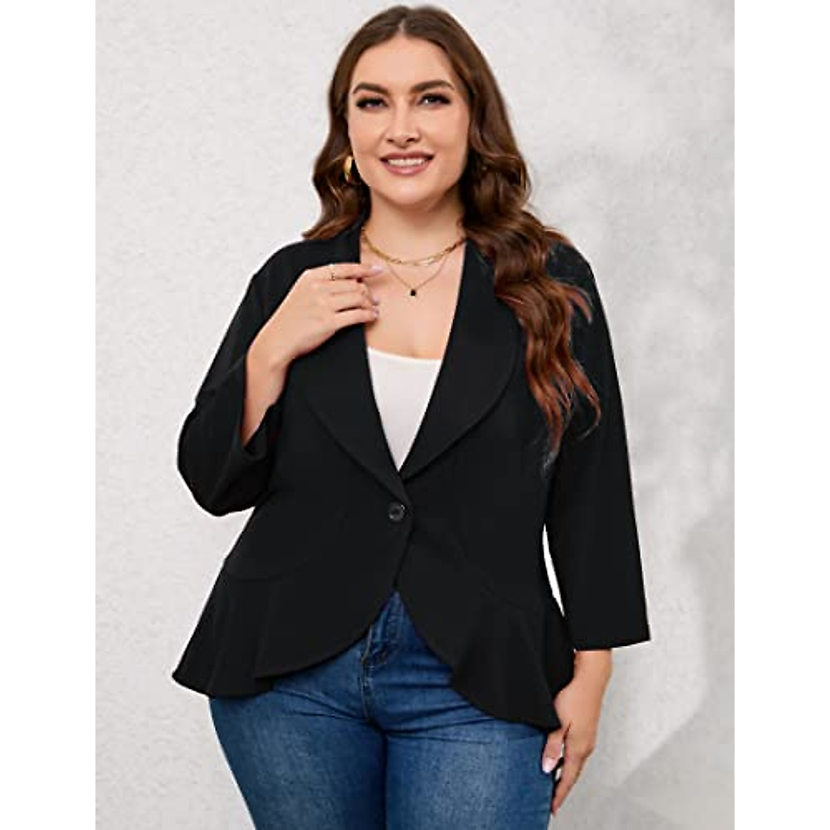 KOJOOIN Womens Plus Size Casual Long Sleeve Blazer Open Front Cardigan Work Office Jacket Suit Blazer Black 4XL