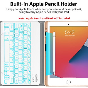 Backlit Keyboard Case for iPad 10.2 9th 8th 7th Generation - Wireless Detachable Keyboard Thin Slim Smart Folio Stand Tablet Cover Case for iPad 10.2 Inch/iPad Air 10.5"(3rd Gen)/iPad Pro 10.5", Pink