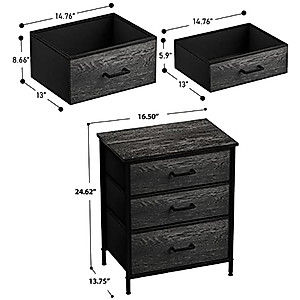 Sorbus Nightstand Dresser with 3 Faux Wood Drawers - Bedside Table Chest with Storage - Bedroom, Living Room, Closet & Dorm Furniture-Lamp Stand - Steel Frame, Wood Top, Easy Pull Fabric Bins