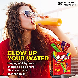 Skittles Drink Mix Bulk Pack of 3 Boxes - Original, Tropical, and Wild Berry - 90 Count of Skittles Water Flavor Packets - Sugar Free Drink Mix Bundle with Ballard Products Moist Towelette