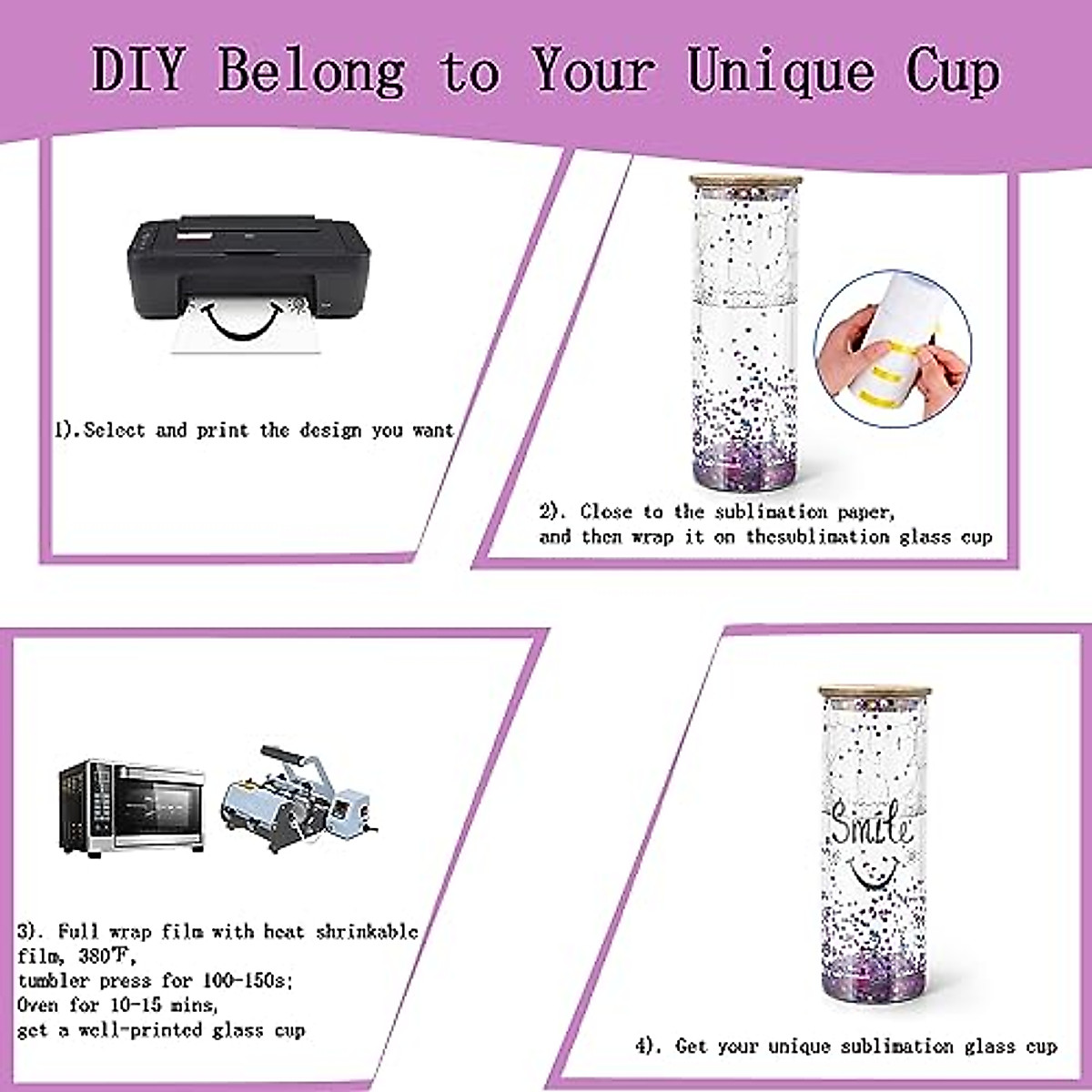 sweet grain Snow Globe Tumbler, 4 Pack 25 oz Sublimation Glass Cups for Glitter Snow Globe Cups, Double Wall Glass Tumbler for Iced Coffee, Juice, Soda, Drinks