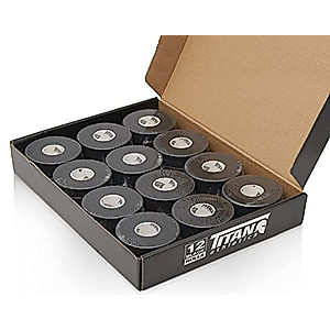 Titan Athletics - Premium Quality Black Athletic Tape/Sports Tape - 1 1/2 Inch x 45 Feet Per Roll - 100 Percent Cotton with Zinc Oxide - Easy Tear Zig Zag Design. (Black, 12 Count (Pack of 1))