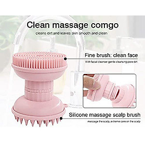 MYCOMBO Exfoliating Silicone Body Scrubber Easy to Clean, 2 in 1 Bath and Shampoo Brush, Scalp Massager, Lathers Well, Long Lasting, And More Hygienic Than Traditional Loofah (Pink)