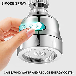 Kitchen Faucet Head Replacement, 360° Faucet Extender 3 Mode Adjustable Kitchen Faucet Spray Universal Aluminum Adapter Anti -Splash Kitchen Sink Accessories