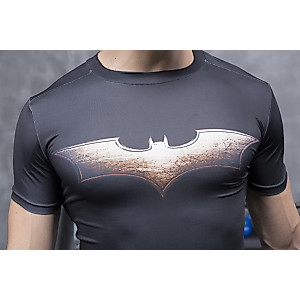 Red Plume Men's Compression Fitness Shirt,Bat Printing Sports Wicking T-Shirt (XXL) Black