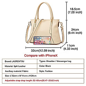 LAORENTOU Cow Leather Handbags for Women Top-handle Bags Purse Ladies Leather Satchel Shoulder Bags (Beige)