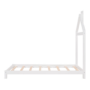 Twin Size House Platform Bed Frame Mattress Foundation with Headboard/No Box Spring Needed/Easy Assembly, White