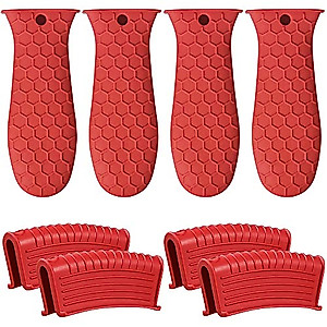 8 Pack Cast Iron Handle Cover, Silicone Hot Handle Holder, Assist Handle Holder, Non-Slip Pot Holder Sleeve, Pot Handle Covers Heat Resistant Potholder Cookware Silicone Cast Iron Handle Cover, Red