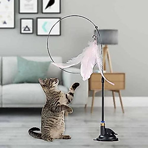Mrocioa 11pcs Cat Toys Feather Teaser, Interactive Suction Cup Cat Toy Wand with Replaceable Kitten Toys for Indoor Cats to Play Chase Exercise