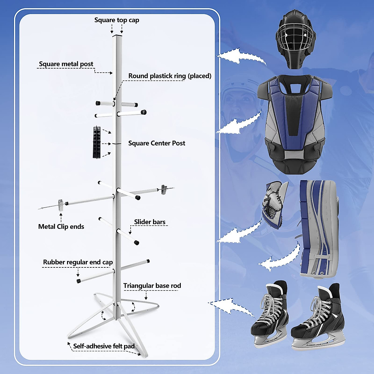 Hockey Equipment Dryer Rack Metal Hockey Equipment Gear Hockey Equipment Dryer Gear Holder Sports Tree Dryer Stand Deluxe Model Gear Drying Rack for Boys Hockey Football Lacrosse 55 x 21 Inch (1 Pack)