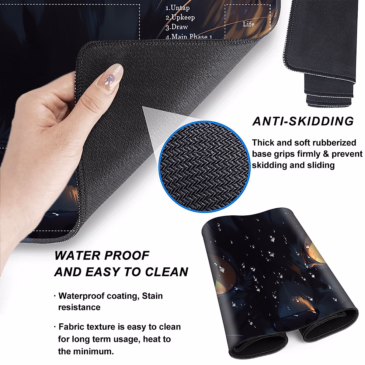 Playmat for MTG Playmat with Zones, 24" x 14" TCG Playmat Ideal for MTG Playmat Game Trading Board, Original Hand-Painted Printing Non-Slip Rubber Bottom & Stitched Edges Mouse Pad, Black Cat Eyes