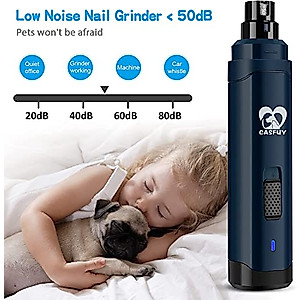 Casfuy Dog Nail Grinder Upgraded - Professional 2-Speed Electric Rechargeable Pet Nail Trimmer Painless Paws Grooming & Smoothing for Small Medium Large Dogs & Cats (Dark Blue)