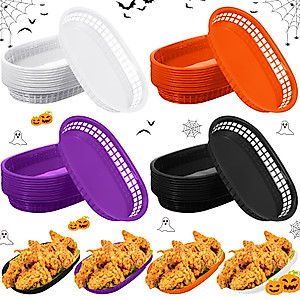 48 Pcs Fast Food Baskets for Serving Deli Basket Plastic 10.5x7x1.2 Inch Large Oval Chips Basket Reusable Halloween Mexico Fiesta Basket for Restaurant Picnic Party (Rose Red, Blue, Green, Rose Pink)