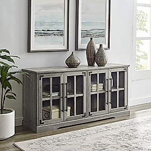 Walker Edison Farmhouse Barn Glass Door Wood Universal TV Stand for TV's up to 64" Flat Screen Living Room Storage Cabinet Doors and Shelves Entertainment Center, 58 Inch, Grey Wash