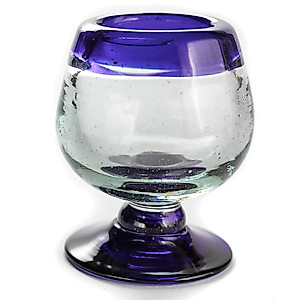 MEXTEQUIL - Authentic Mexican Tequila Hand Blown Shot Glasses - Set of 4-2 oz - Mini Glass Snifters - Heavy Base - Cognac (Cobalt Blue Rim)