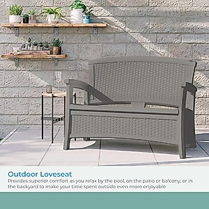 Suncast Elements Outdoor Resin Loveseat with 23-Gal. Storage Area, Modern Storage Sofa for Patios, 47" W x 29.75" D x 35.5" H, Gray