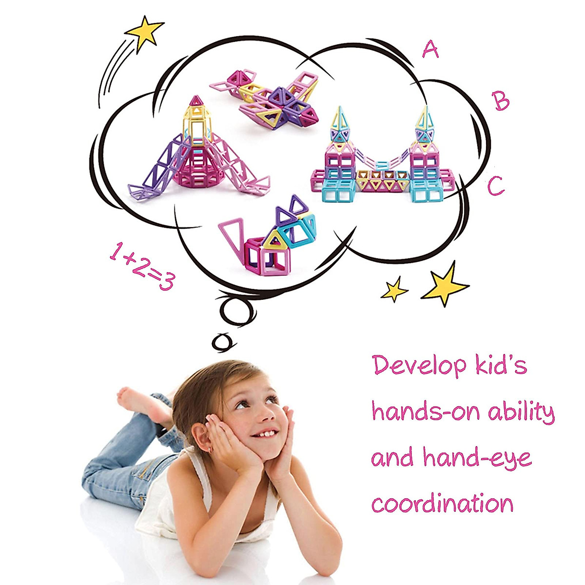 ASOK 3D Castle Magnetic Building Tiles 160pcs Development & Educational Magnetic Blocks Toys for Boys and Girls Ages 3 4 5 6 7 8 Years Old Macaron Color Learning Toys Gifts for Children Kids