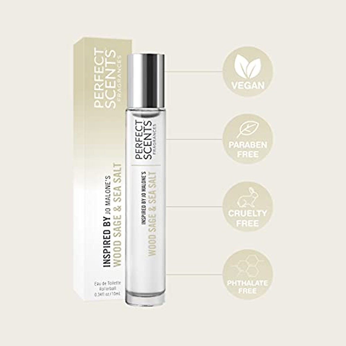 Perfect Scents Fragrances | Inspired by Jo Malone's Wood Sage & Sea Salt | Rollerball | Women’s Eau de Toilette | Vegan, Paraben Free, Phthalate Free | Never Tested on Animals | 0.34 Fl Oz