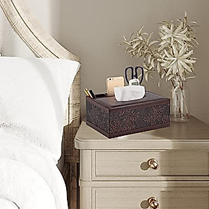 Multifunction PU Leather Tissue Box Holder/Cover Rectangular Upgrade Large Size Stationery Napkin Remote Control Storage Box,Facial Tissue Dispenser Organizer Caddy Home Office Supplies (Retro)