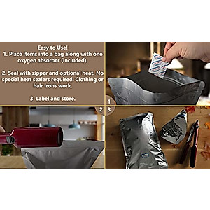 Habitual Heart 100 Thick Mylar Bags for long term food storage 130 300cc Oxygen Absorbers & Emergency Food Kit Gusset Stand-Up Ziplock Resealable Bags 9.5 mil Thick 3 sizes: Gallon Quart 1/2Pint