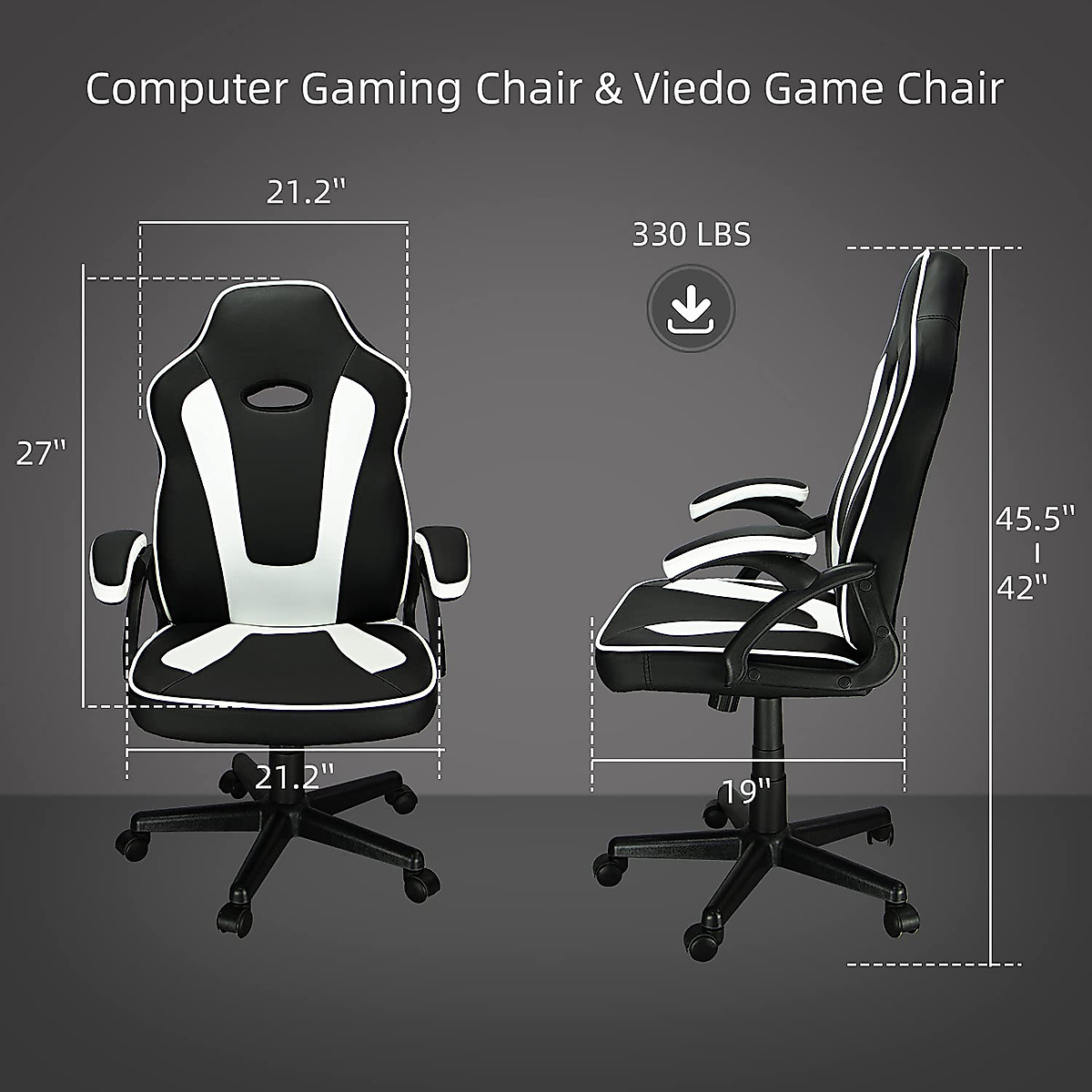 Ninecer Ergonomic Gaming Chair Cheap, Racing Style High Back Office Chair Computer Chair, PU Material with Padded Armrests and Height Adjustment Video Game Chair (White)…