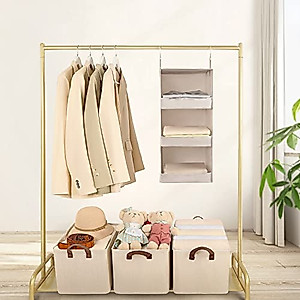 TOPIA HOME 3-Shelf Hanging Closet Organizer, Upgraded Thickened Fabric Hanging Closet Shelves, Collapsible Closet Organizers and Storage Organization, 12.2" W X 12.2" D X 31.0" H, Beige/Gray, 2 Pack