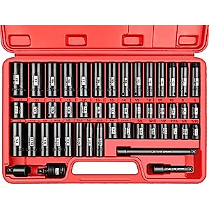 YIYITOOLS 48 Pcs 3/8” Drive Impact Socket Set (5/16 inch to 3/4 inch and 8-22mm),6-Point,CR-V