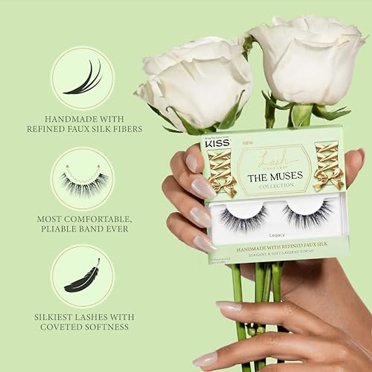 KISS Lash Couture The Muses Collection False Eyelashes, Noblesse', 12 mm, Handmade, Refined Faux Silk, Contact Lens Friendly, Easy to Apply, Includes 1 Pair Reusable Strip Lashes