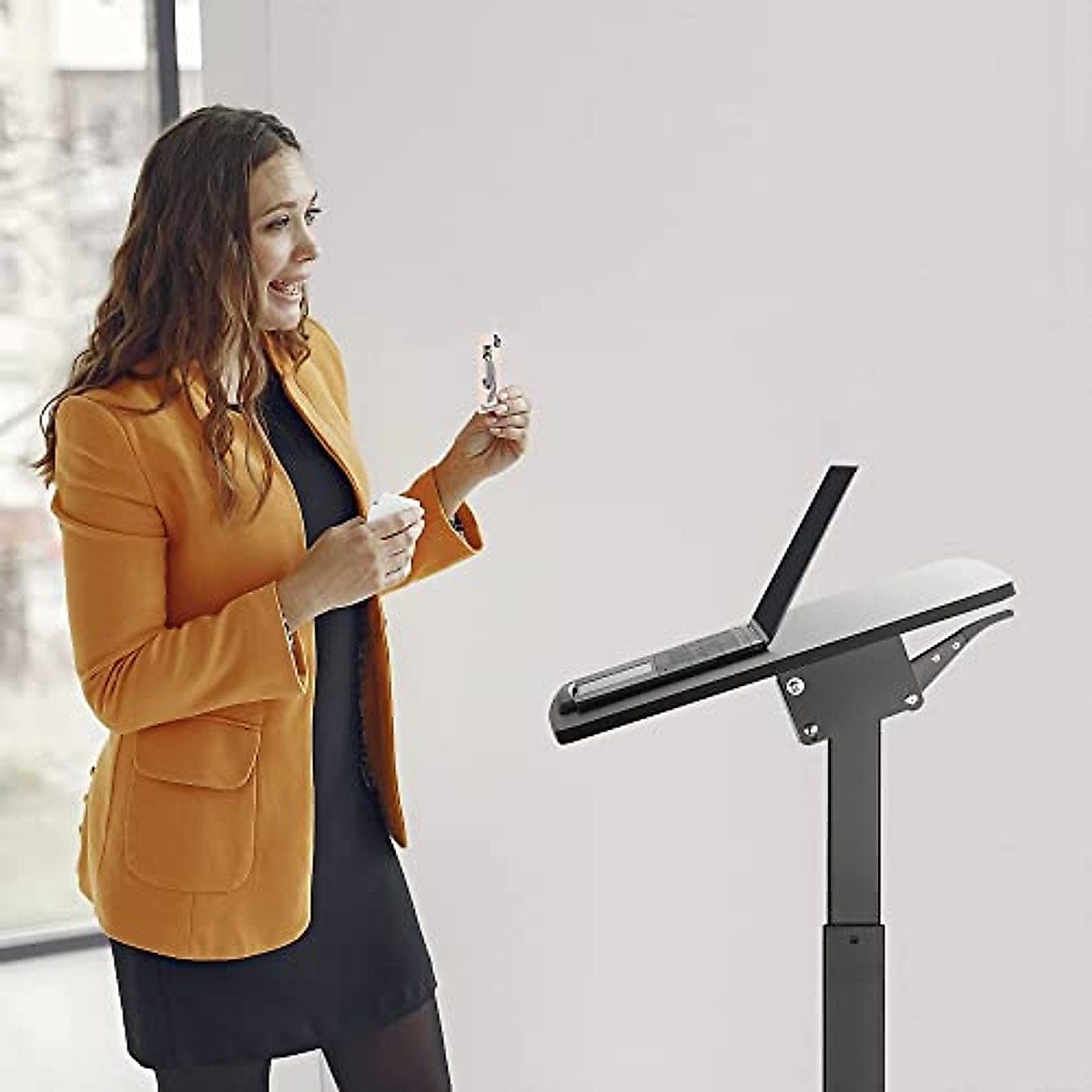 AVLT 47" Height Adjustable Mobile Workstation with Tilting Desk (3 ft 11 inches) - Foot Pedal Pneumatic Standing Desk Cart - Mobile Laptop Cart - Mobile Black Cart with Brake Casters