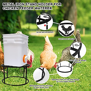 2-Pack Metal Stand for Chicken Feeder Waterer, Heavy Duty Round Iron Supports Rack for Buckets Barrels Equipped Installed with Feeder Waterer Port, for Coop Poultry Indoor Outdoor, Black