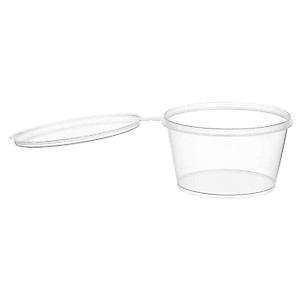 EcoQuality [50 PACK 2 Oz Leak Proof Plastic Condiment Souffle Containers with Attached Lids - Portion Cup with Hinged Lid Perfect For Sauces, Samples, Slime, Jello Shot, Food Storage & More!