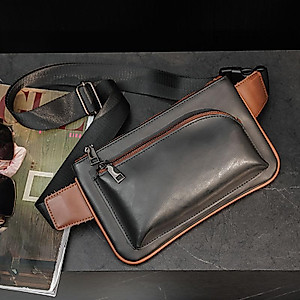 Bestsent Men's Leather Sling Bag,Chest Shoulder Backpack, Water waterproof Crossbody Bag (#03 Black&Brown)