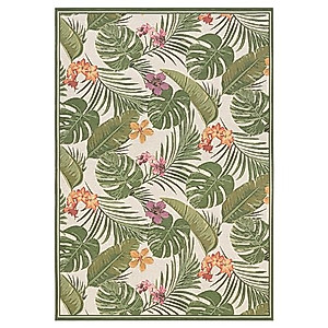 Couristan Dolce Flowering Fern Ivory-Hunter Green Indoor/Outdoor Area Rug, 5'3" x 7'6"