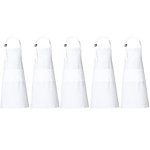 RAJRANG Chef Apron for Women Men with Pockets Cotton Kitchen Cooking Long Aprons White 35x27 Inches Pack of 5