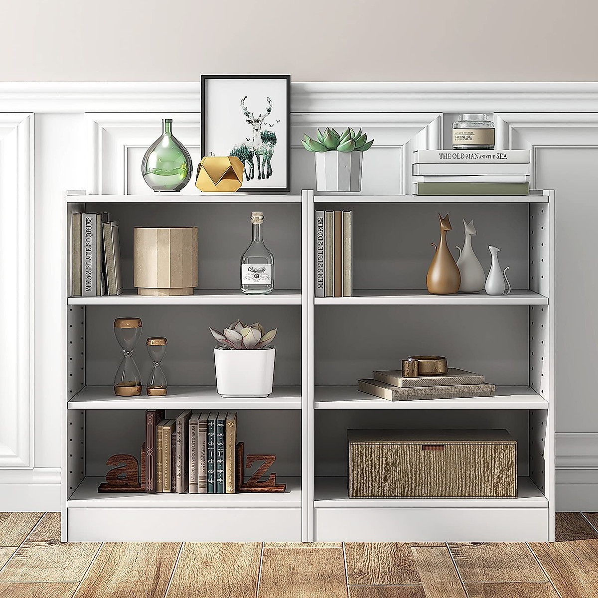 LOKO 3-Tier Open Bookcase, Modern 3-Cube Bookshelf with 18-Position Adjustable Shelves & Anti-toppling Devices, Multipurpose Cubical Display Storage Organizer for Living Room Study (1, White)