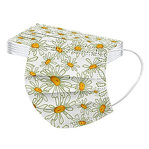 50PC Flower Disposable Face_Masks with Designs for Spring Summer, 3-Ply Floral Facemasks with Nose Wire for Women Men (Style-24)