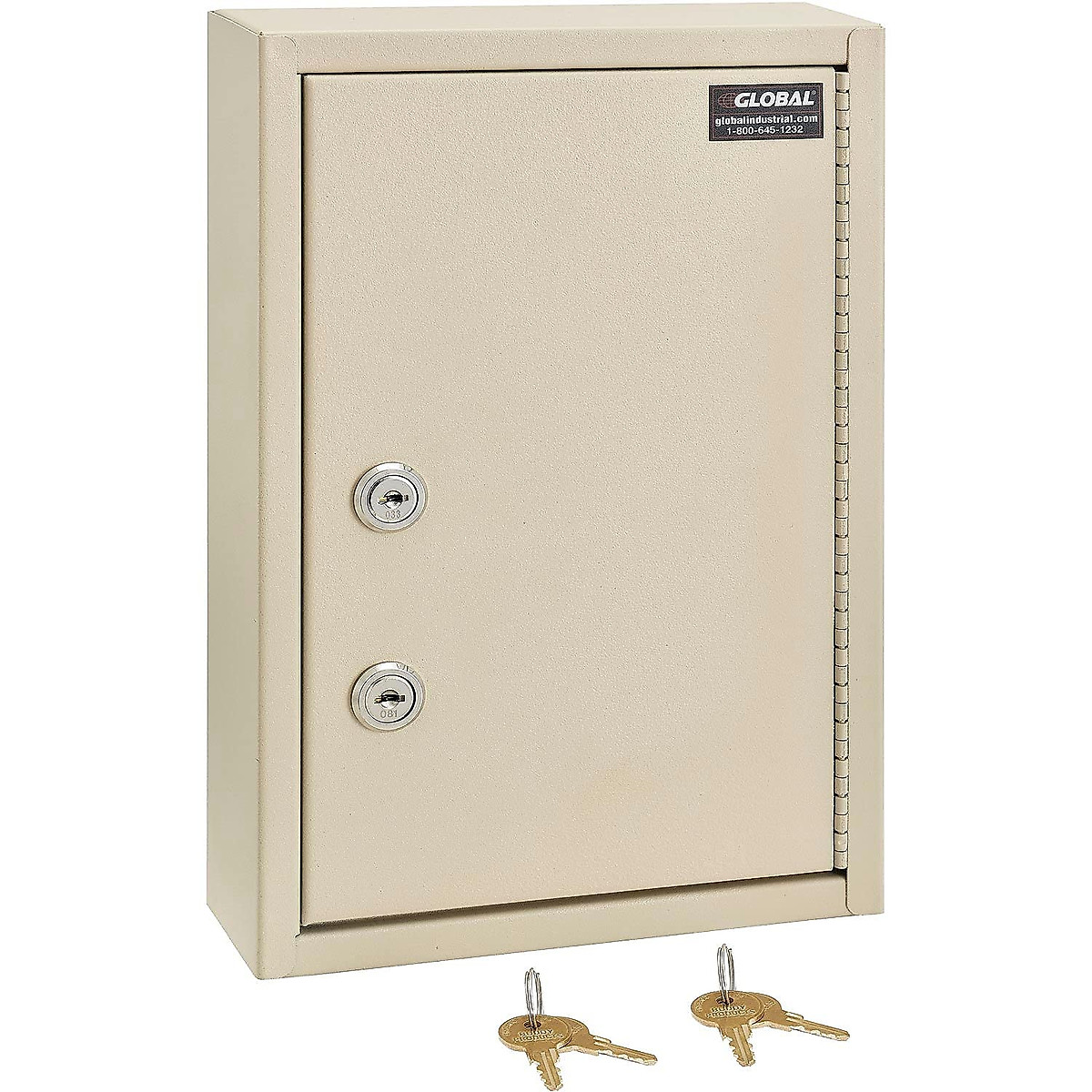Global Industrial Medical Security Cabinet, 8" W x 2-5/8"D x 12-1/8"H, Dual Key Locks, Beige