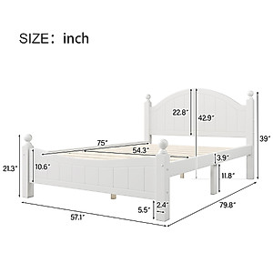 Full Size Platform Bed with Headboard and Footboard, Wood Full Bed Frames with Slat Support, Concise Style Full Size Bed for Kids,Teens, Adults, No Box Spring Needed (Milky White)